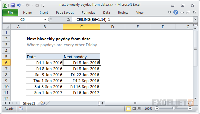 Next Biweekly Payday From Date Excel Formula Exceljet